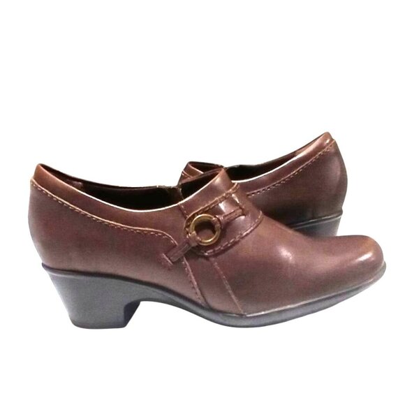 Clarks | Shoes | Clarks Genette Leather Loafer Shoes Women 85 Brown Zip ...